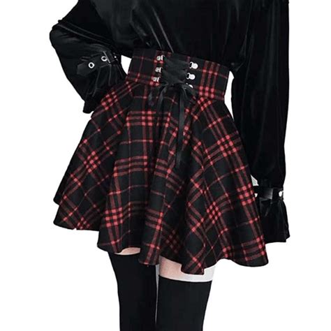 Dark Red Plaid Schoolgirl Skirt