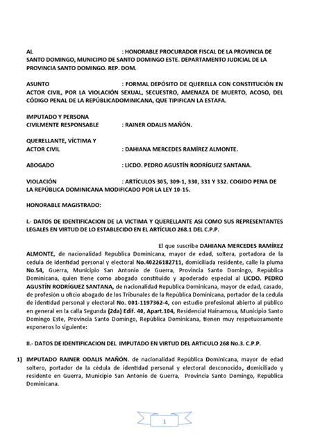 Querella Por Violacion Sexual Pdf Derecho Constitucional Debido