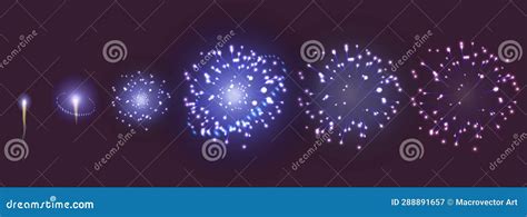 Fireworks Realistic Animation Set With Isolated Images Representing