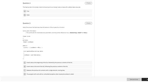 Solved Question Points The Head Pointer Of An Empty Chegg
