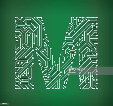 Letter M Circuit Board Royalty Free Vector Art Background High Res