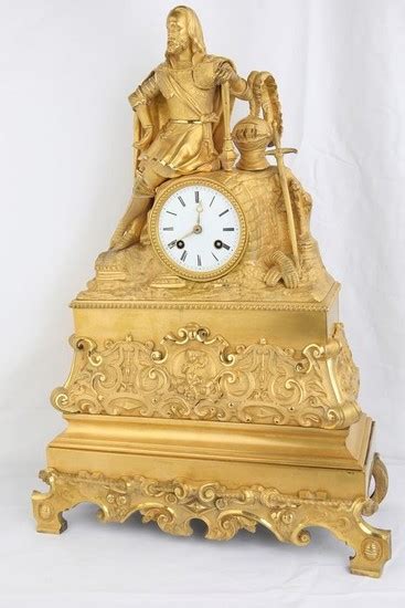 Fire Gilt Large French Pendulum With A Knight Warrior Japy