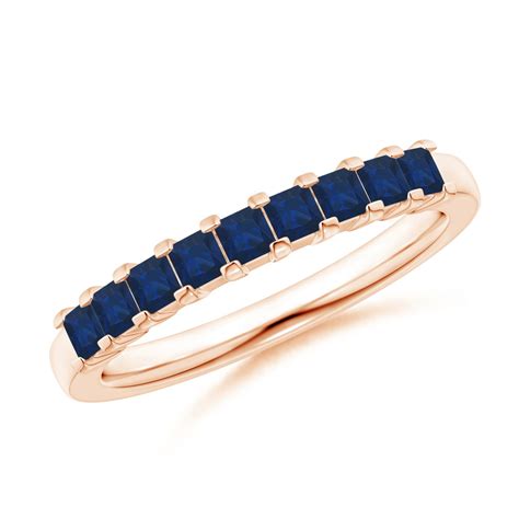 Angara Natural Square Blue Sapphire Semi Eternity Classic Wedding Ring