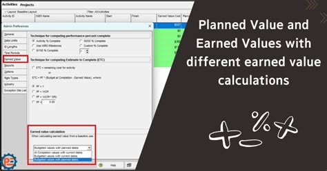 Planned Value And Earned Values With Different P6 Settings Planning