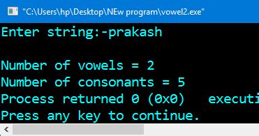 Program In C C To Count The Number Of Vowels And Consonants In A String Using Switch Case