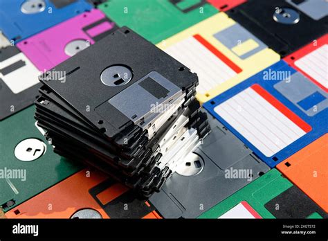 A Stack Of Vintage Floppy Disks Old Technologies Selective Focus Low