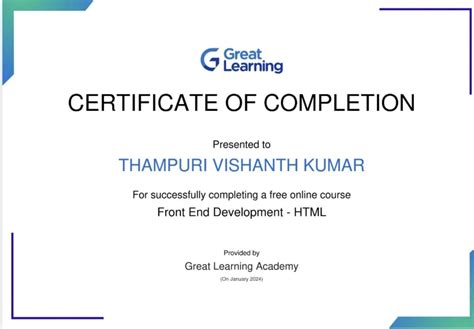 Greatlearningacademy Greatlearning Glacertificate Vishanth Kumar Thampuri