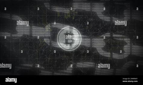 Security Chain Icon And Bitcoin Symbol Over Network Of Connections Against Black Background