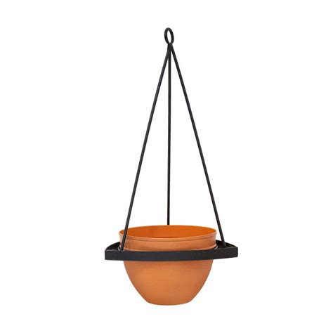 Achla Designs 22 25 In H Black Wrought Iron Lina Hanging Planter W Burnt Sienna Galvanized Steel