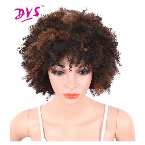 Deyngs Synthetic Short Women Wigs Afro Kinky Curly Black To Brown Color