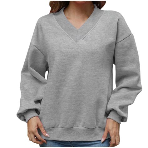 Juuyy V Neck Sweatshirts For Women Oversized Long Sleeve Regular Fit
