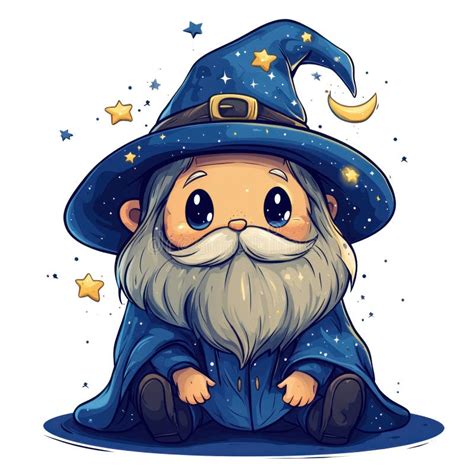 Cute Cartoon Wizard Isolated On White Magician Isolated On White Cute Wizard Isolated On White