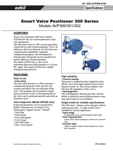 Yamatake Avp300 Msd1a Smart Valve Positioner 300 Series 1 Download