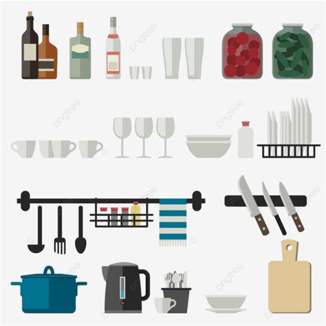Gambar Peralatan Dapur Ikon Datar Vektor Dapur Dekorasi Latar