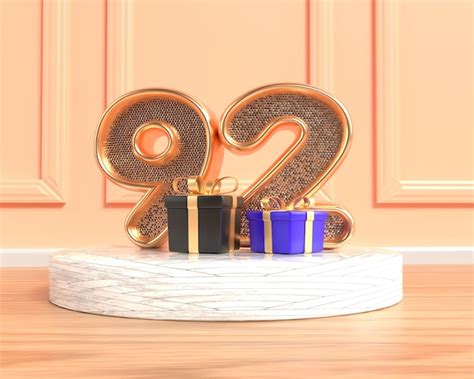 Premium Photo A Number 92 With A Gold Base And A Small T Box On A Table