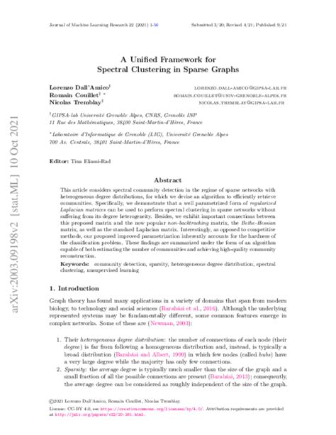 Pdf A Unified Framework For Spectral Clustering In Sparse Graphs