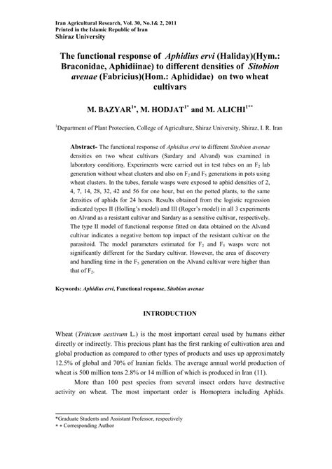 Pdf The Functional Response Of Aphidius Ervi Haliday Hym