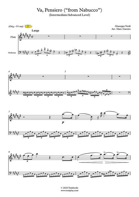Nabucco Va Pensiero Chorus Of The Hebrew Slaves Intermediate Advanced Level Verdi