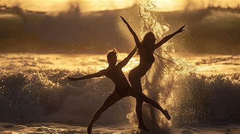 Premium Photo Dancing In The Waves Two Dancers Perform A Graceful Ballet Routine In The Ocean