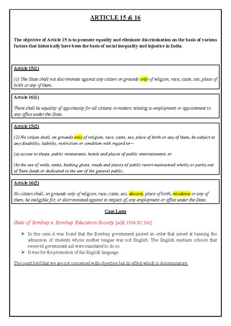 Article 15 And 16 Notes Article 15 And 16 The Objective Of Article 15
