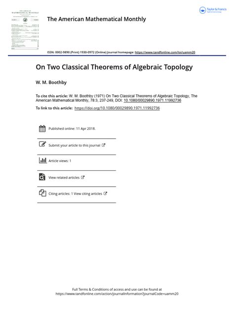 On Two Classical Theorems Of Algebraic Topology 1971 Pdf Manifold Function Mathematics