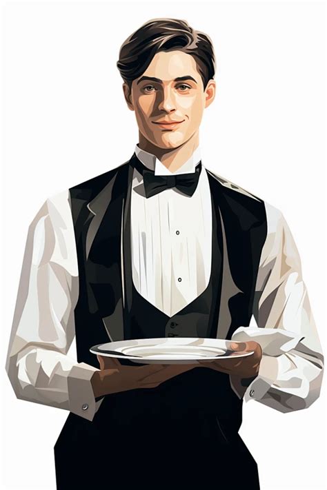 西装革履高级餐厅服务员卡通人物插画图片 花瓣网