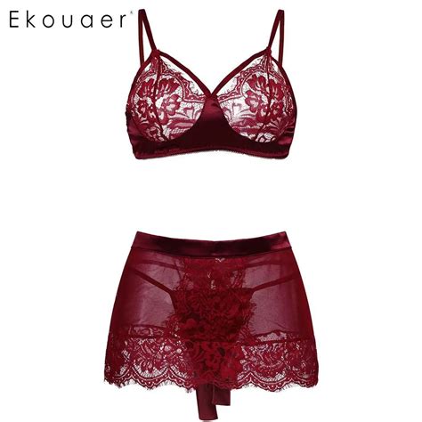 Buy Ekouaer Sexy Lady Push Up Bra Set Lace Hollow Out