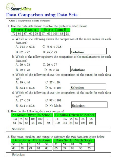 Data Comparison Using Data Sets Smartmathz