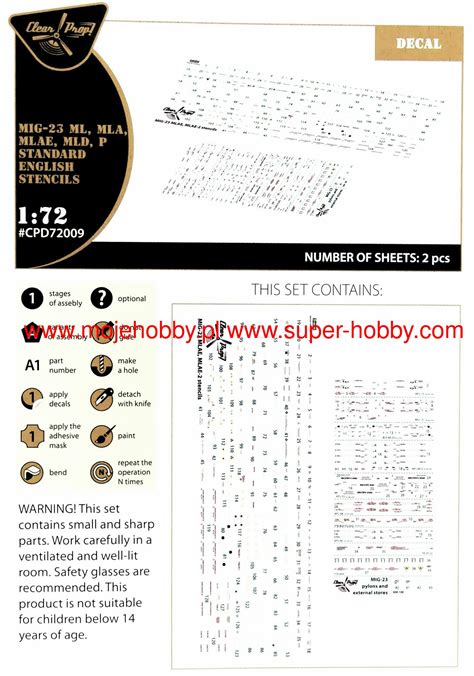 Mig 23ml Mla Mld P Mlae Standard English Stencils For Cp Kits And Other Clear Prop Models