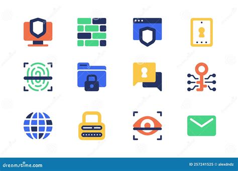 Cyber Security Concept Of Web Icons Set In Simple Flat Design Stock