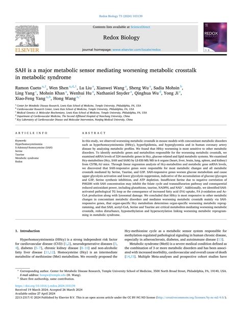 Pdf Sah Is A Major Metabolic Sensor Mediating Worsening Metabolic