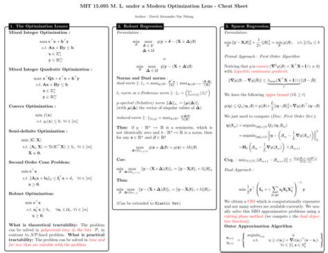 Pdf Mit 15 095 M L Under A Modern Optimization Lens Personal Cheat Sheet