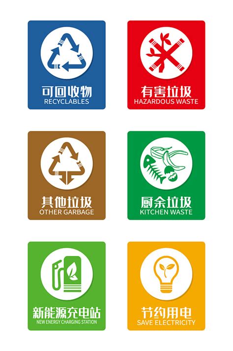 垃圾分类矢量垃圾分类标志标识牌 众图网