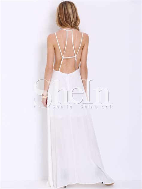 White Spaghetti Strap Backless Maxi Dress Sheinsheinside