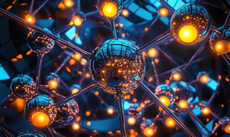 Abstract Molecular Structure With Glowing Spheres And Interconnected