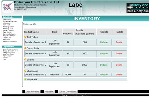 Labc Inventory Labc Lab Information System Lims Pathology