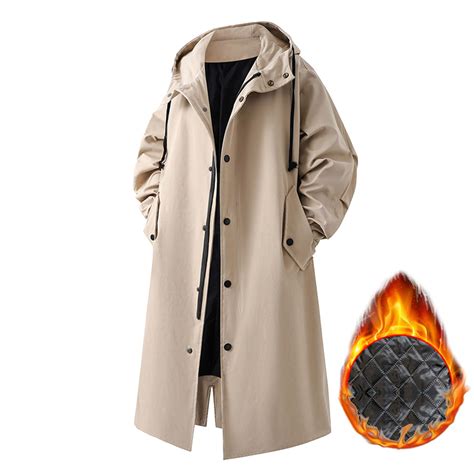 Aihuaihua Mens Trench Coat With Hood Notched Thermal Winter Warm Lapel