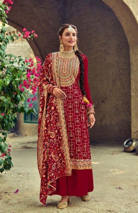 New Exclusive Red Color Embroidery Work Sharara Suit