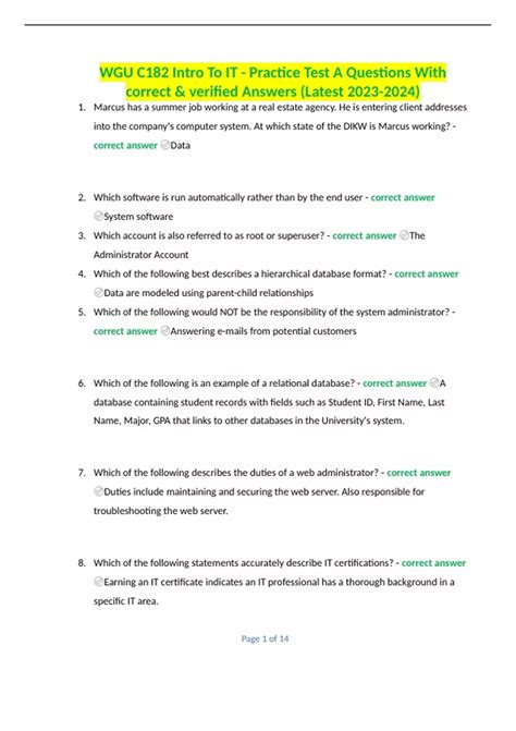 WGU C Intro To IT Practice Test A Questions With Correct Verified Answers Latest