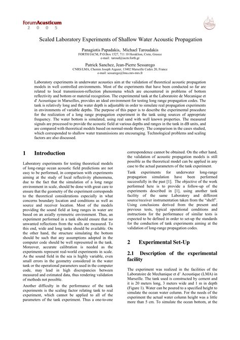 Pdf Scaled Laboratory Experiments Of Shallow Water Acoustic Propagation