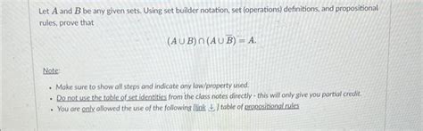 solved let a and b be any given sets using set builder