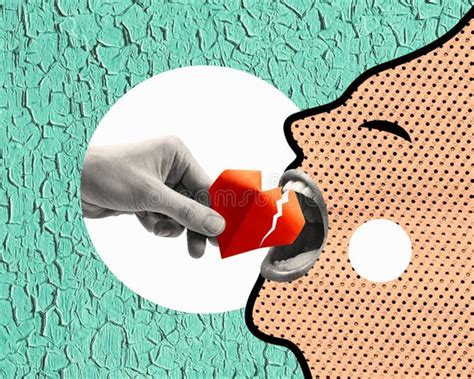 Woman Biting A Piece Of Paper Heart Metaphor For Dating And Human