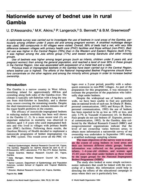 Bed Net Use Complex Survey Pdf Sampling Statistics Science
