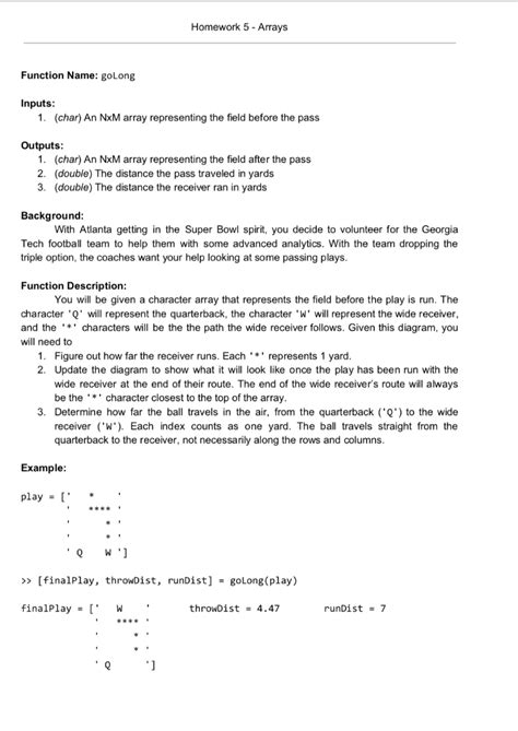 Solved Homework Arrays Function Name GoLong Inputs Chegg