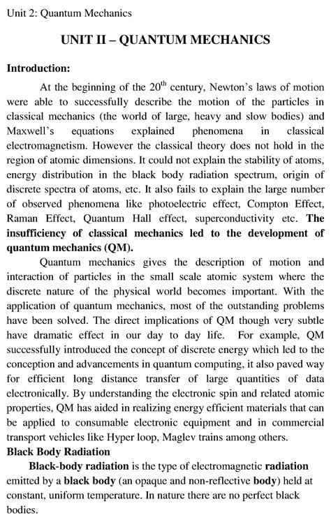 Unit 2 Quantum Mechanics UNIT II QUANTUM MECHANICS Introduction At
