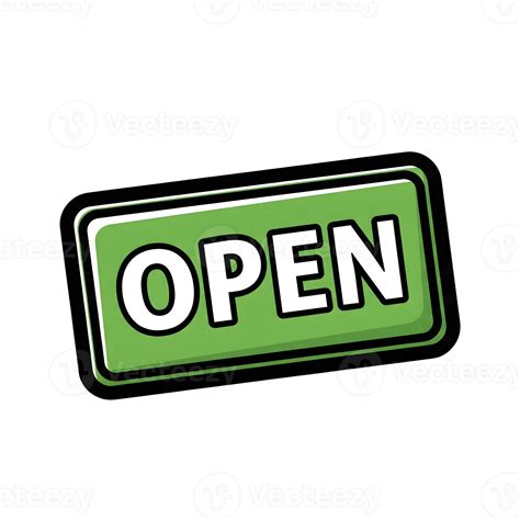 Green Open Sign Rectangular Icon White Letters Isolated On A