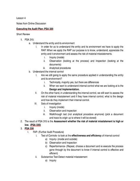Lesson 4 Lecture Notes On Auditing Problems Lesson 4 Notes From