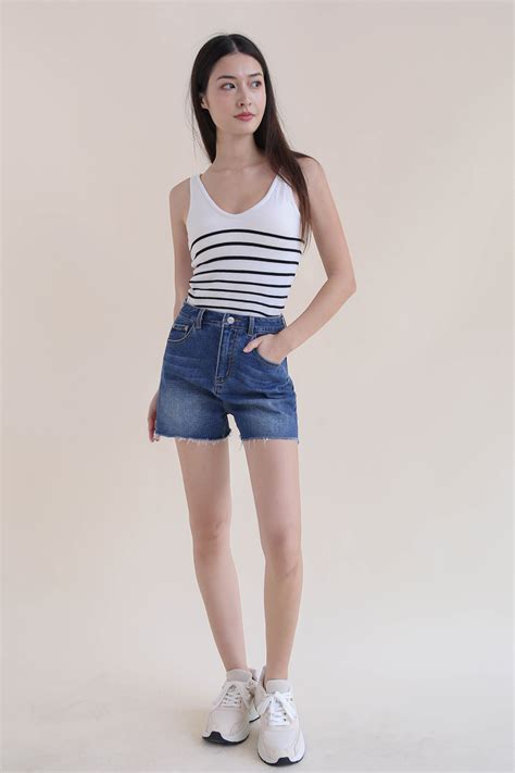 Kyan Cutoff Denim Shorts Dark Wash The Willow Label