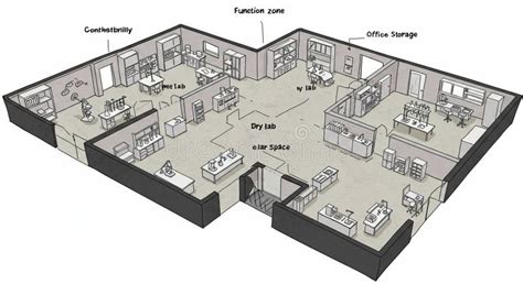 Floor Plan Of A Laboratory Facility Divided Into Several Sections A Wet Lab Dry Lab Stock