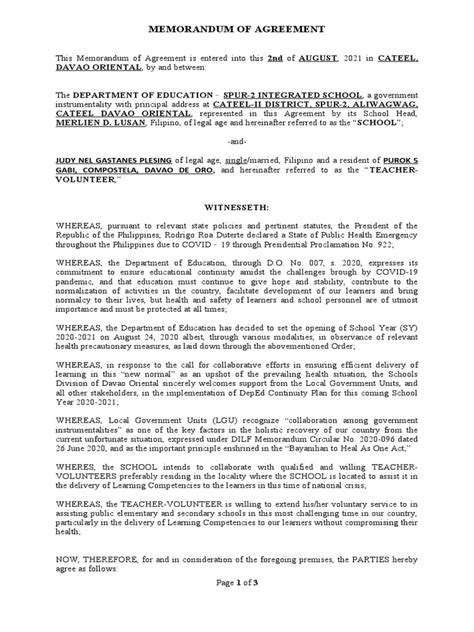 Moa Deped Volunteer Covid 19 Parateacher Volunteers January 20211 Pdf